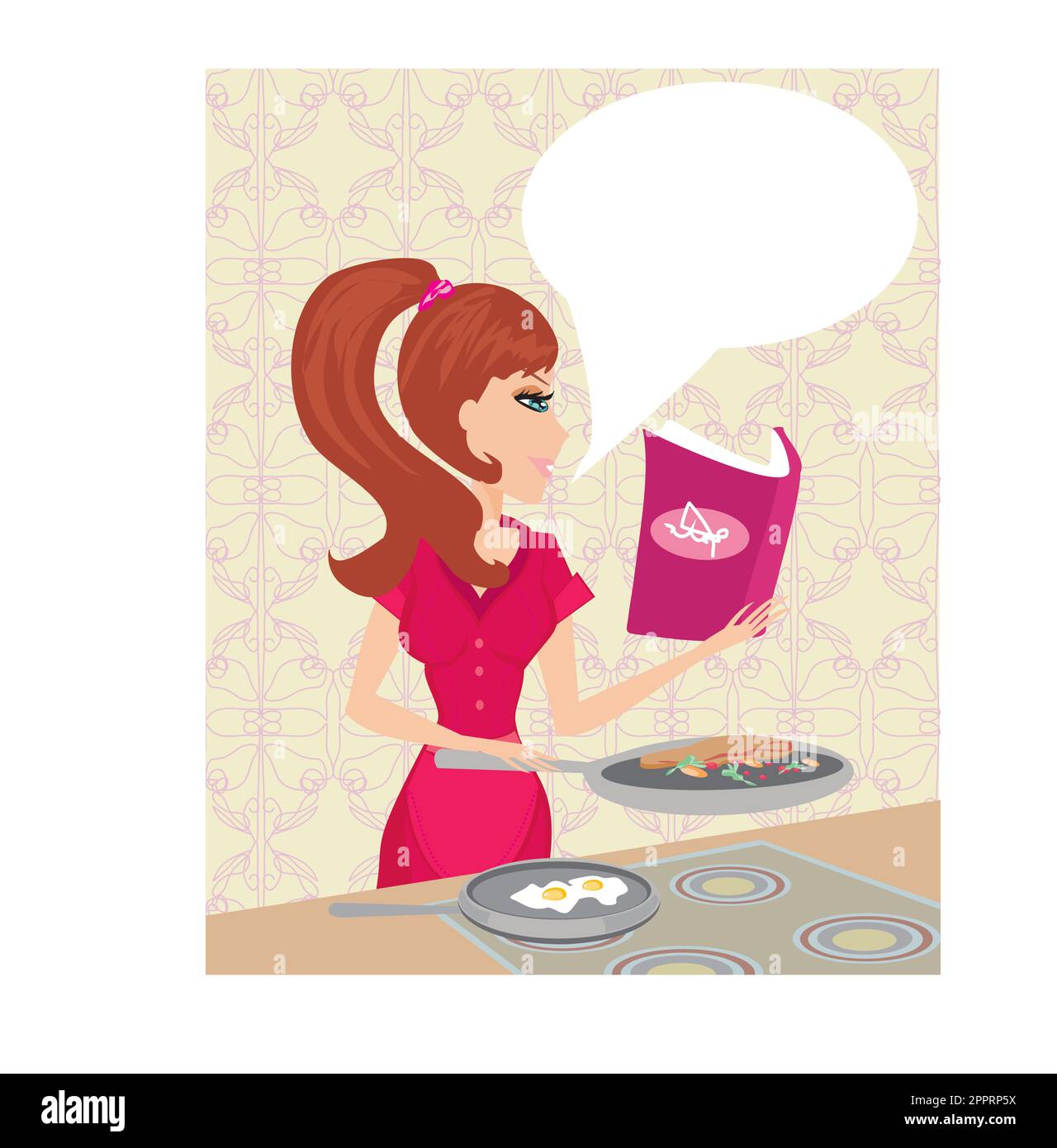 Woman cooking retro kitchen Cut Out Stock Images & Pictures - Alamy