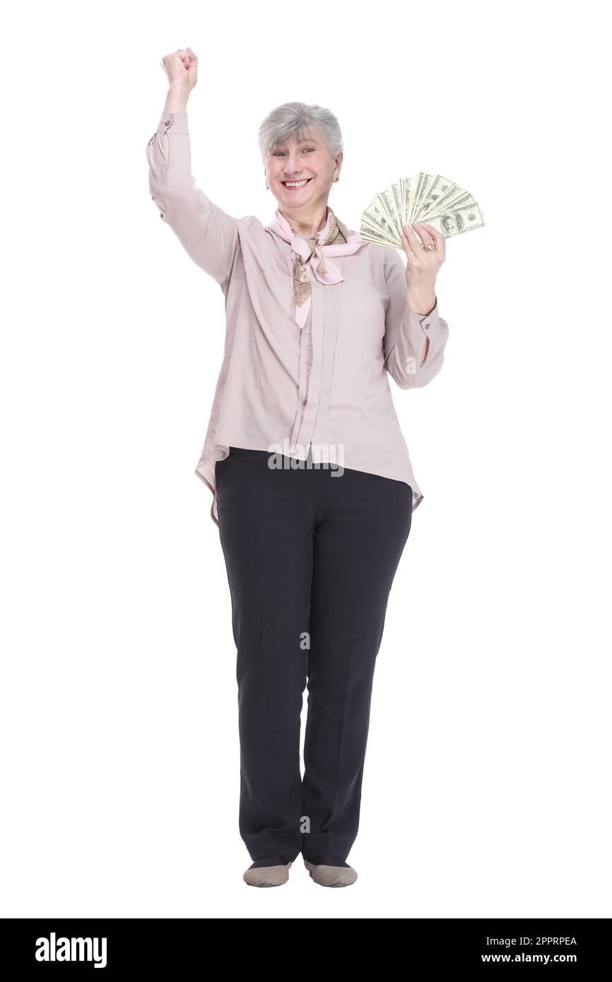 Positive senior woman counting Cut Out Stock Images & Pictures - Alamy