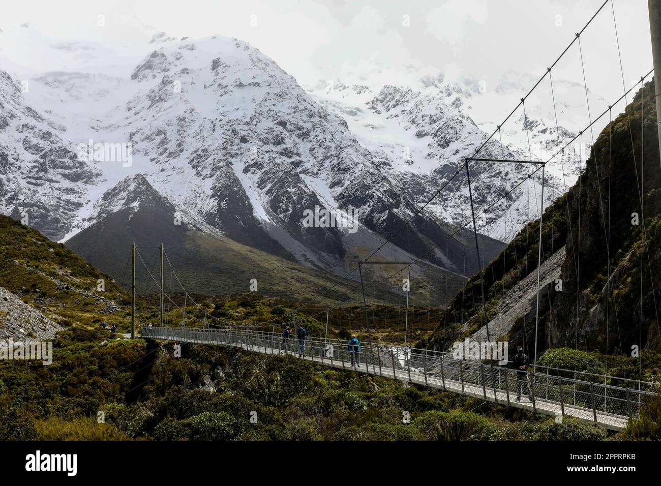 A bridge is seen on the Hooker Valley Track, a popular short walking ...