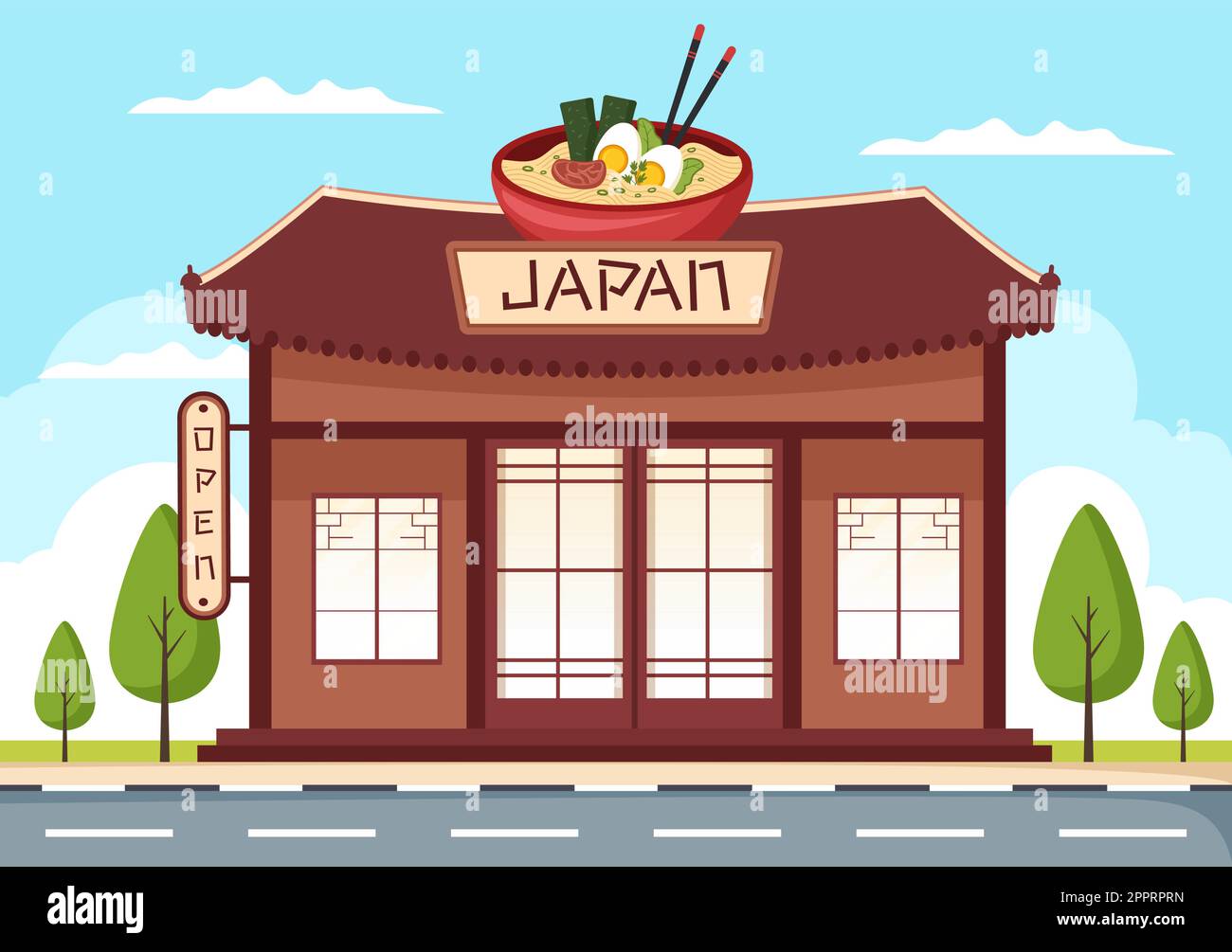 Japanese Food Building Cartoon Illustration Stock Vector Image & Art ...