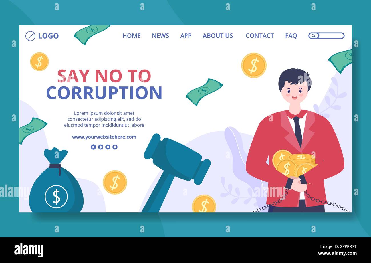 Anti Corruption Social Media Landing Page Template Flat Cartoon ...