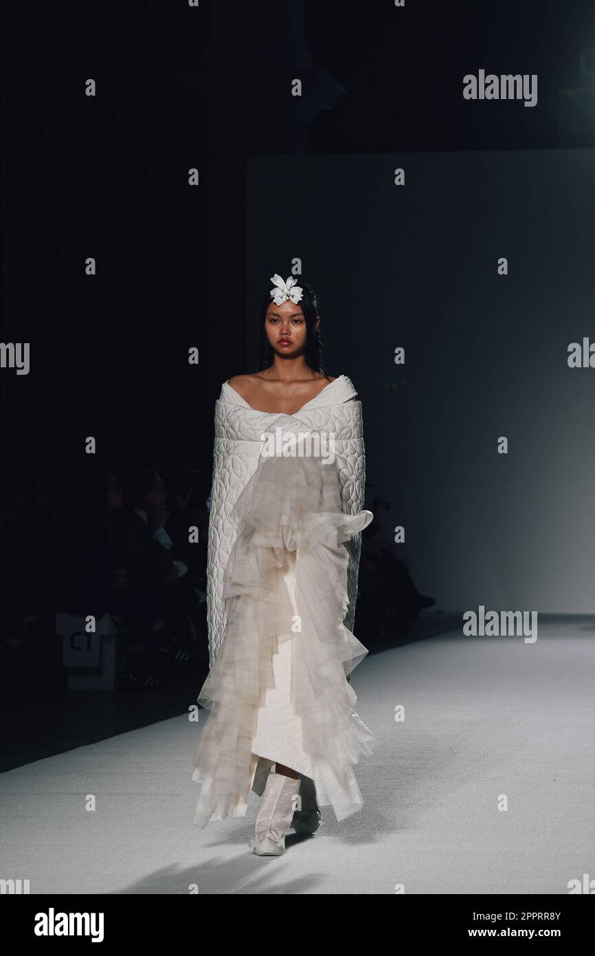 London, UK, 21st Apr 2023, Minju Kim showcases her fashion designs as ...