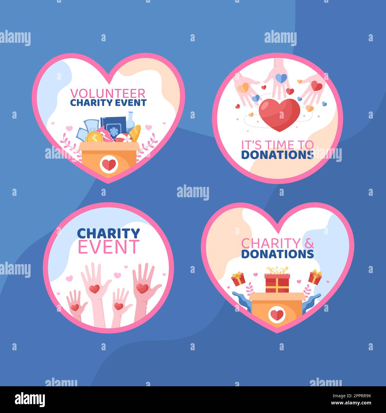 Charity Donation Label Template Flat Cartoon Background Vector ...