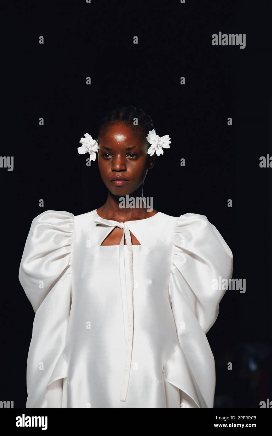 London, UK, 21st Apr 2023, Minju Kim showcases her fashion designs as ...