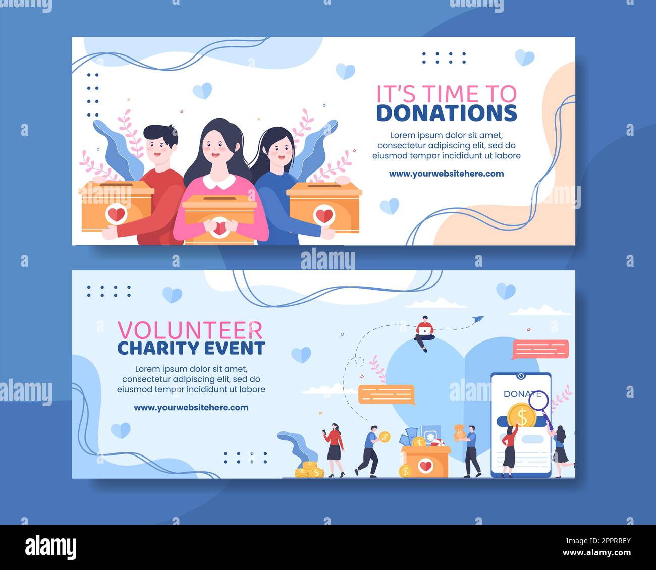 Charity Donation Horizontal Banner Template Flat Cartoon Background ...