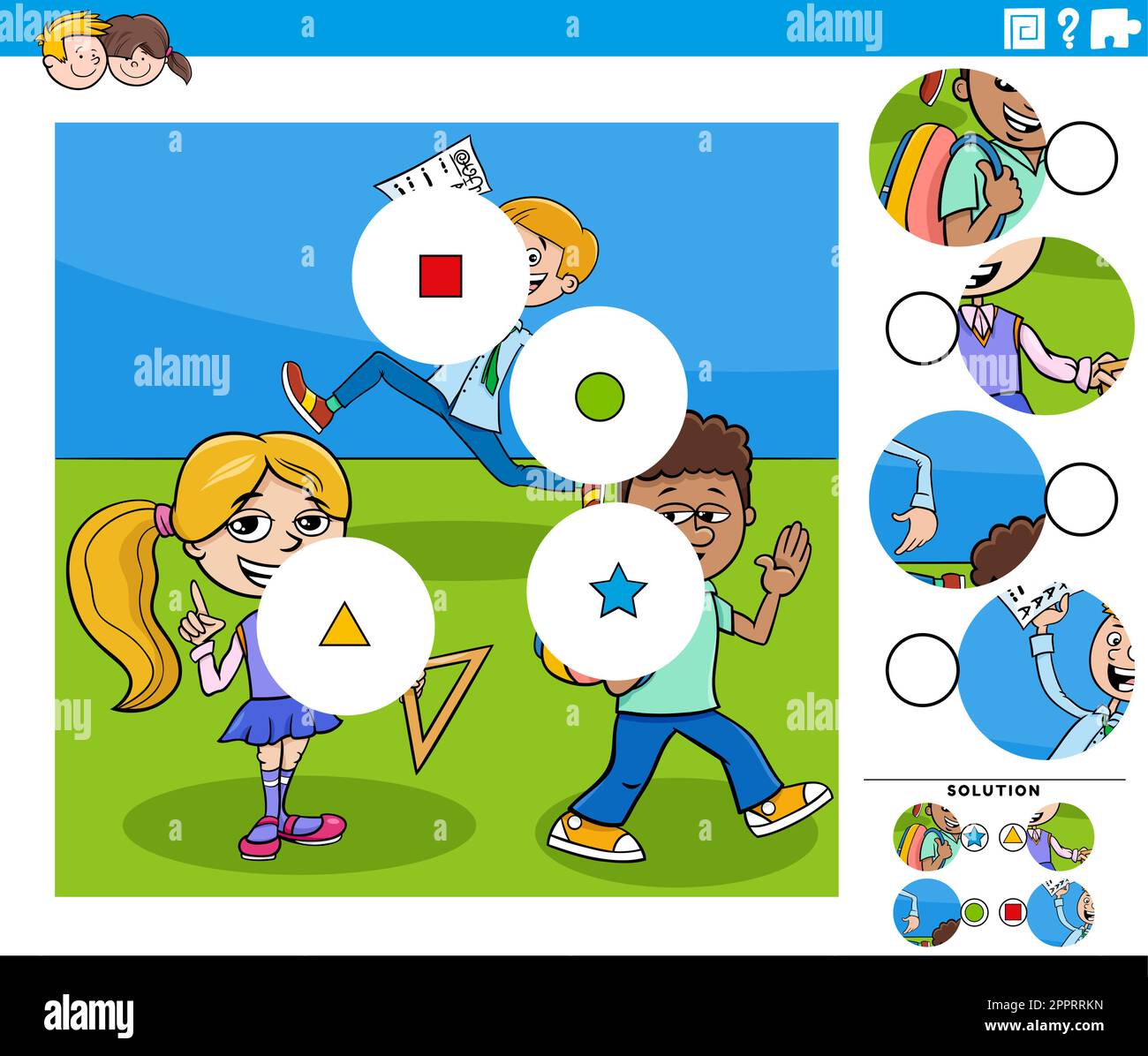 match pieces puzzle with cartoon pupils characters Stock Vector Image ...