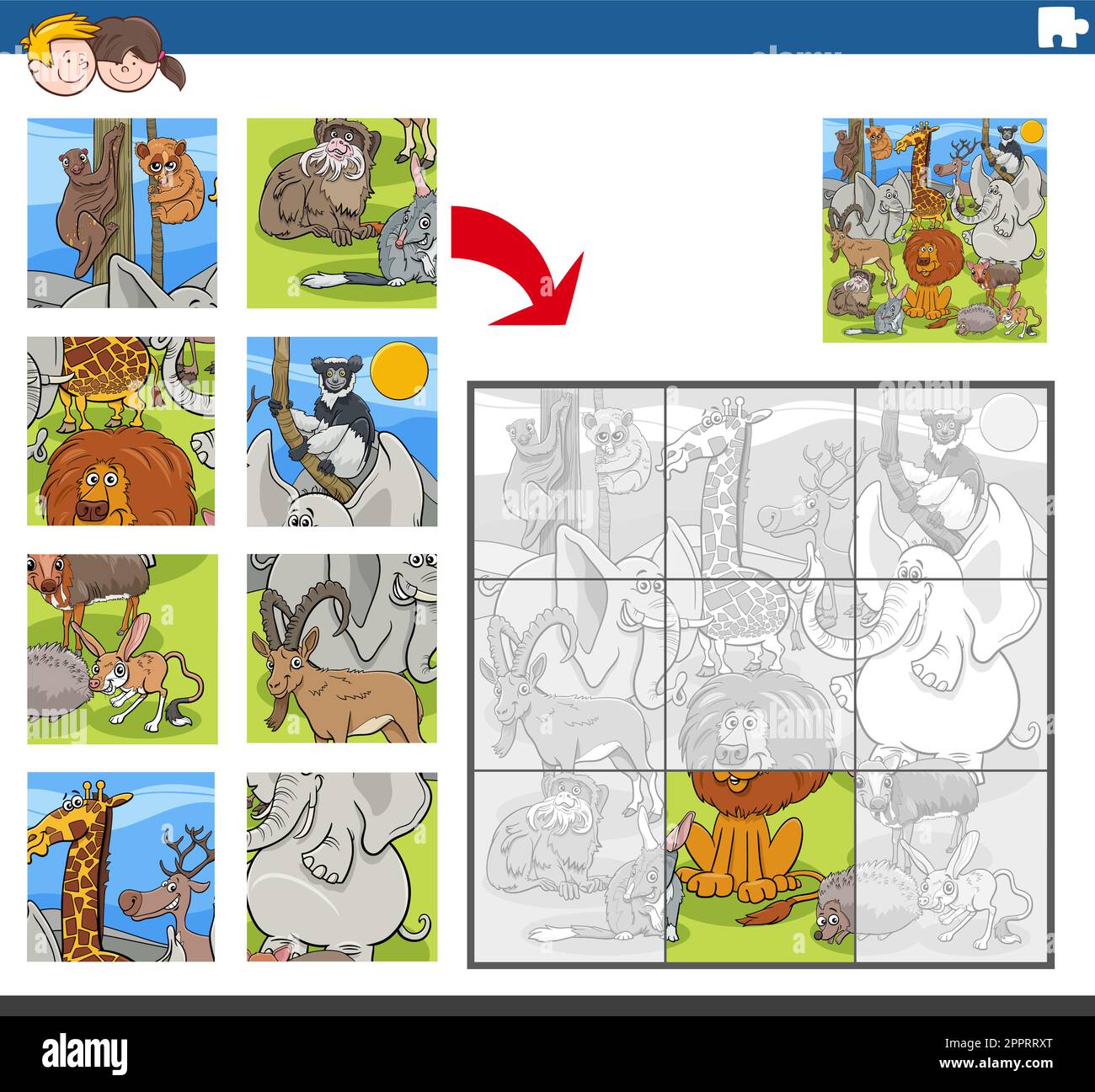 jigsaw puzzle task with cartoon wild animal characters Stock Vector ...