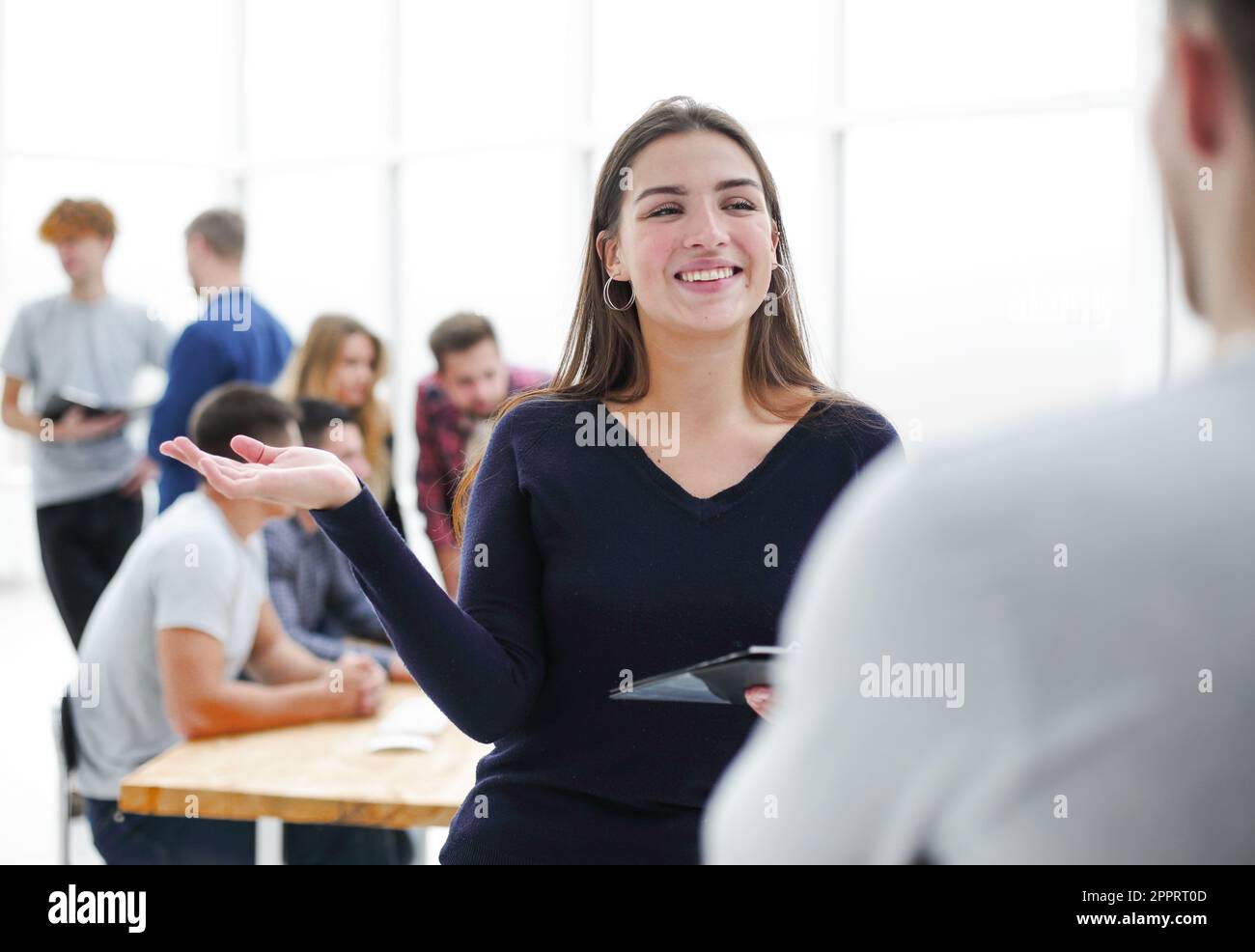 group of office employees in the workplace Stock Photo - Alamy