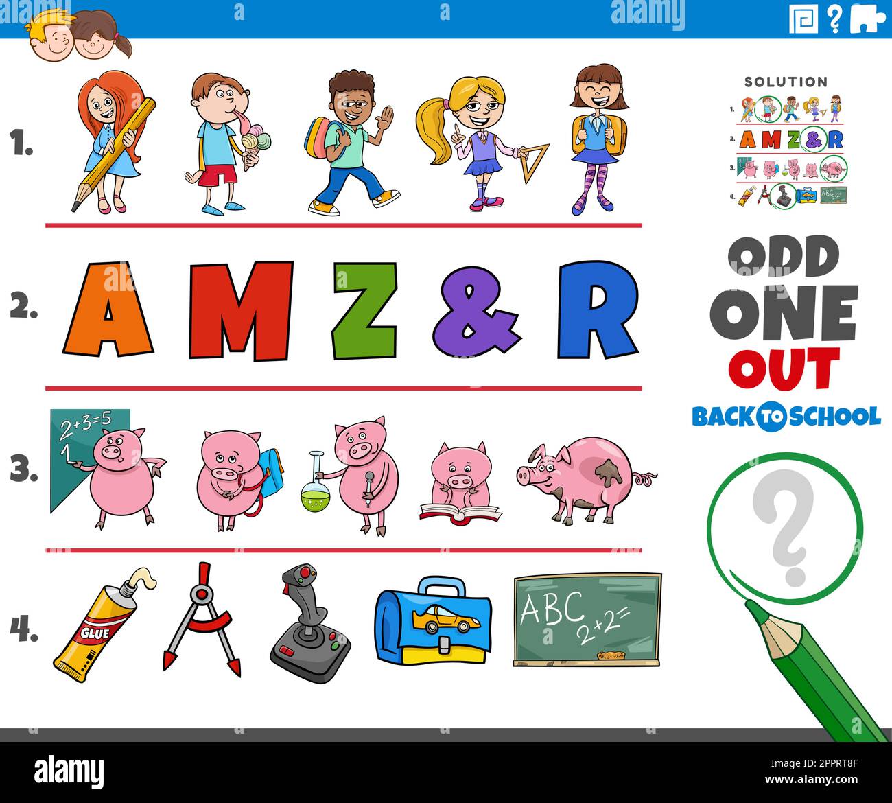 odd one out task with cartoon characters Stock Vector Image & Art - Alamy