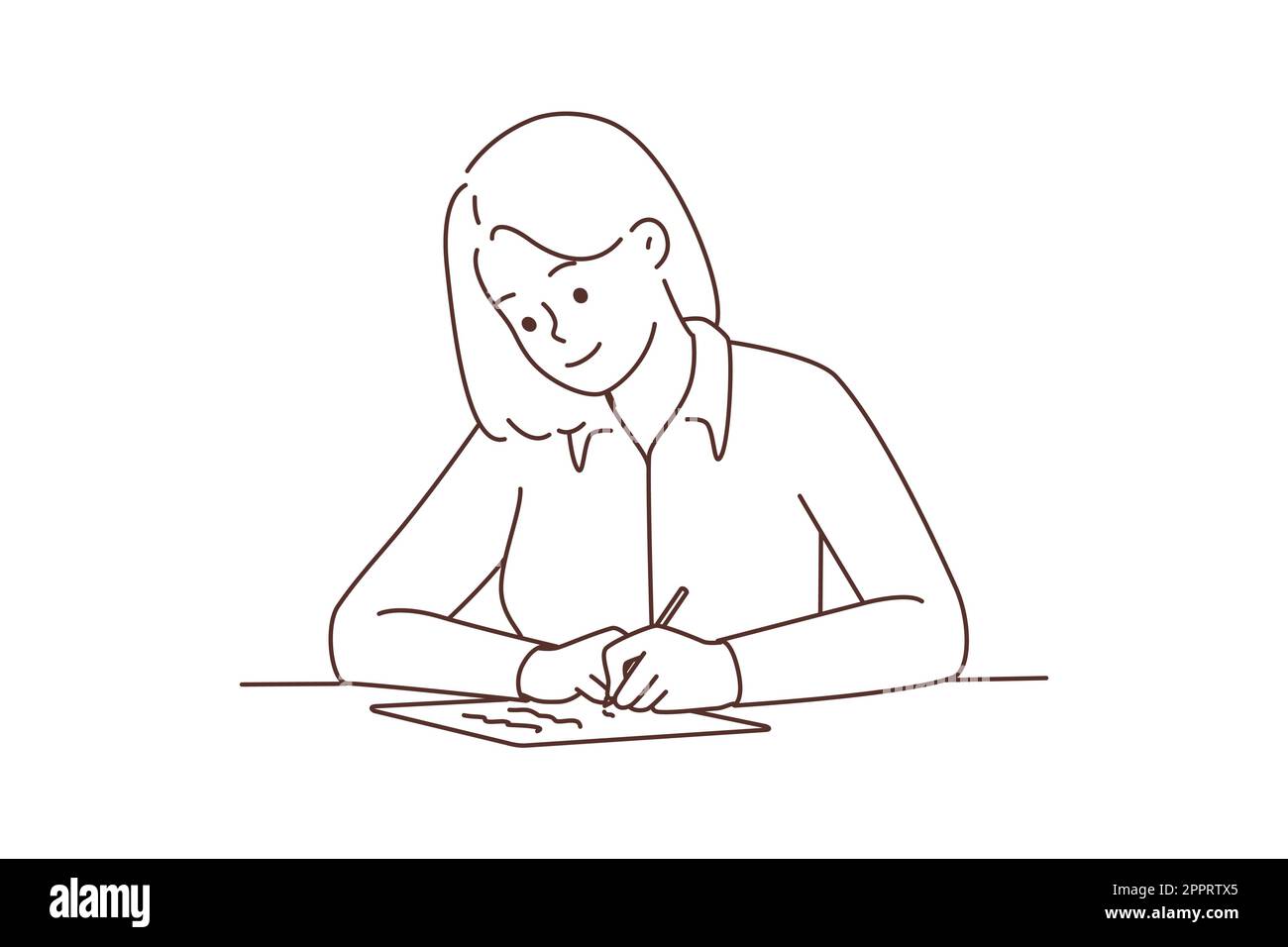 Cartoon Girl Writing A Letter