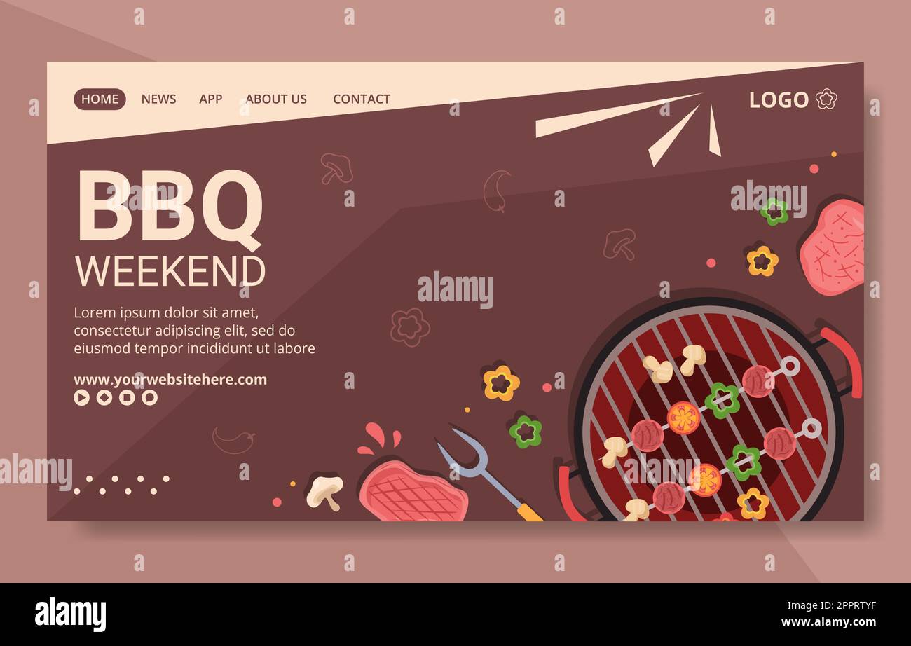 BBQ or Barbecue Social Media Landing Page Template Flat Cartoon ...
