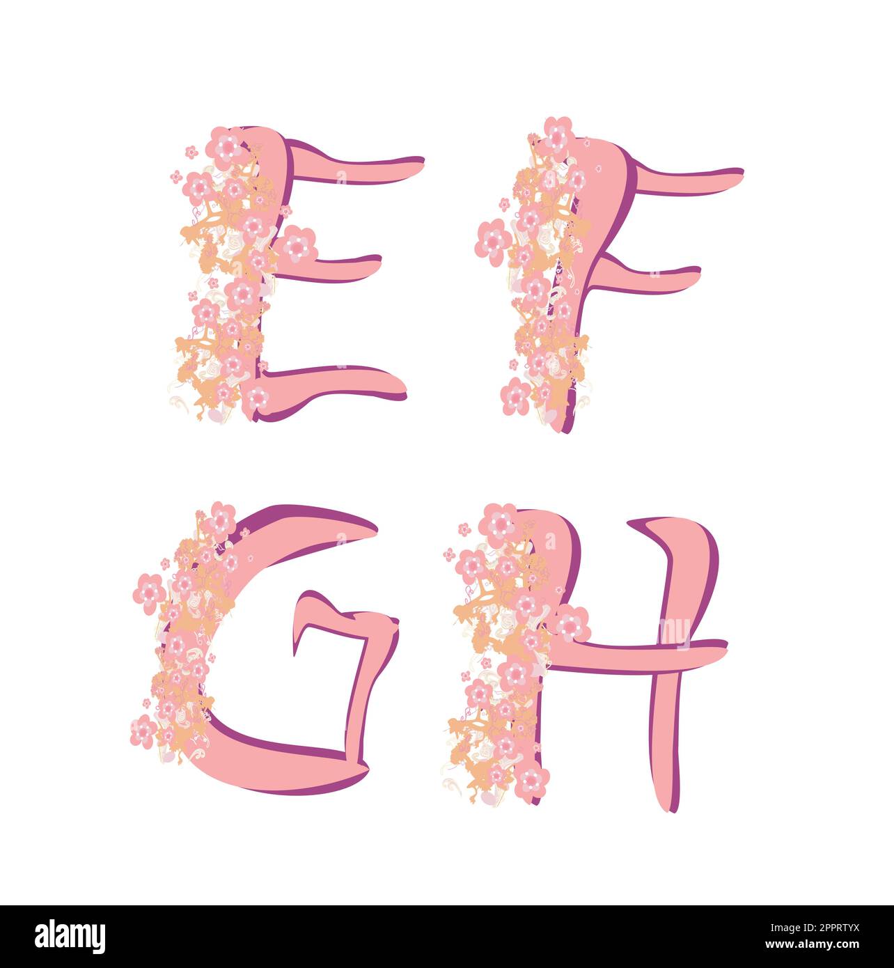 Vector spring alphabet with flowers letters E,F,G,H Stock Vector Image ...