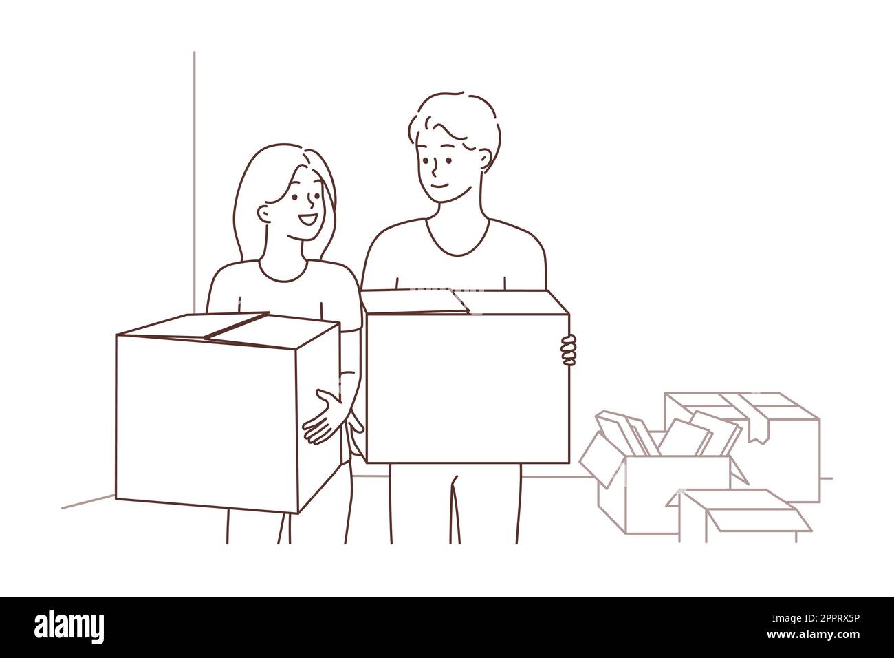 Couple moving home boxes Stock Vector Images - Alamy