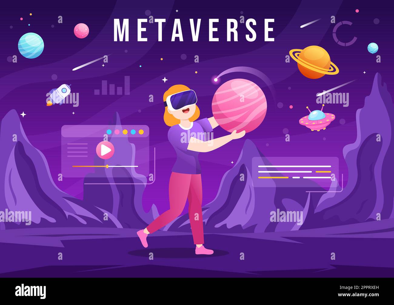 Metaverse Digital Virtual Reality Technology wears VR Glasses for ...
