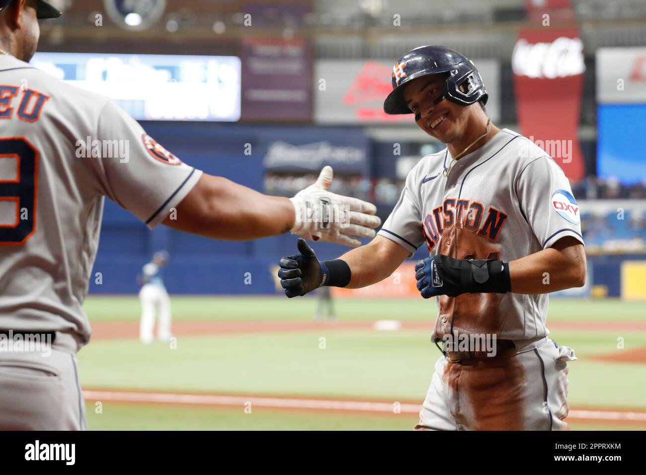 Houston Astros' Mauricio Dubon, right, celebrates with teammate Jose ...