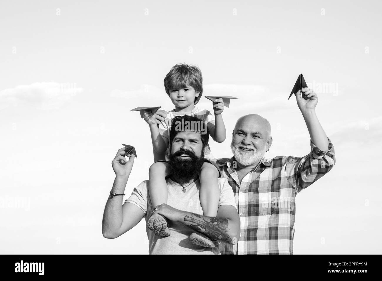 Happy fathers day. Happy three generations of men have fun and smiling ...