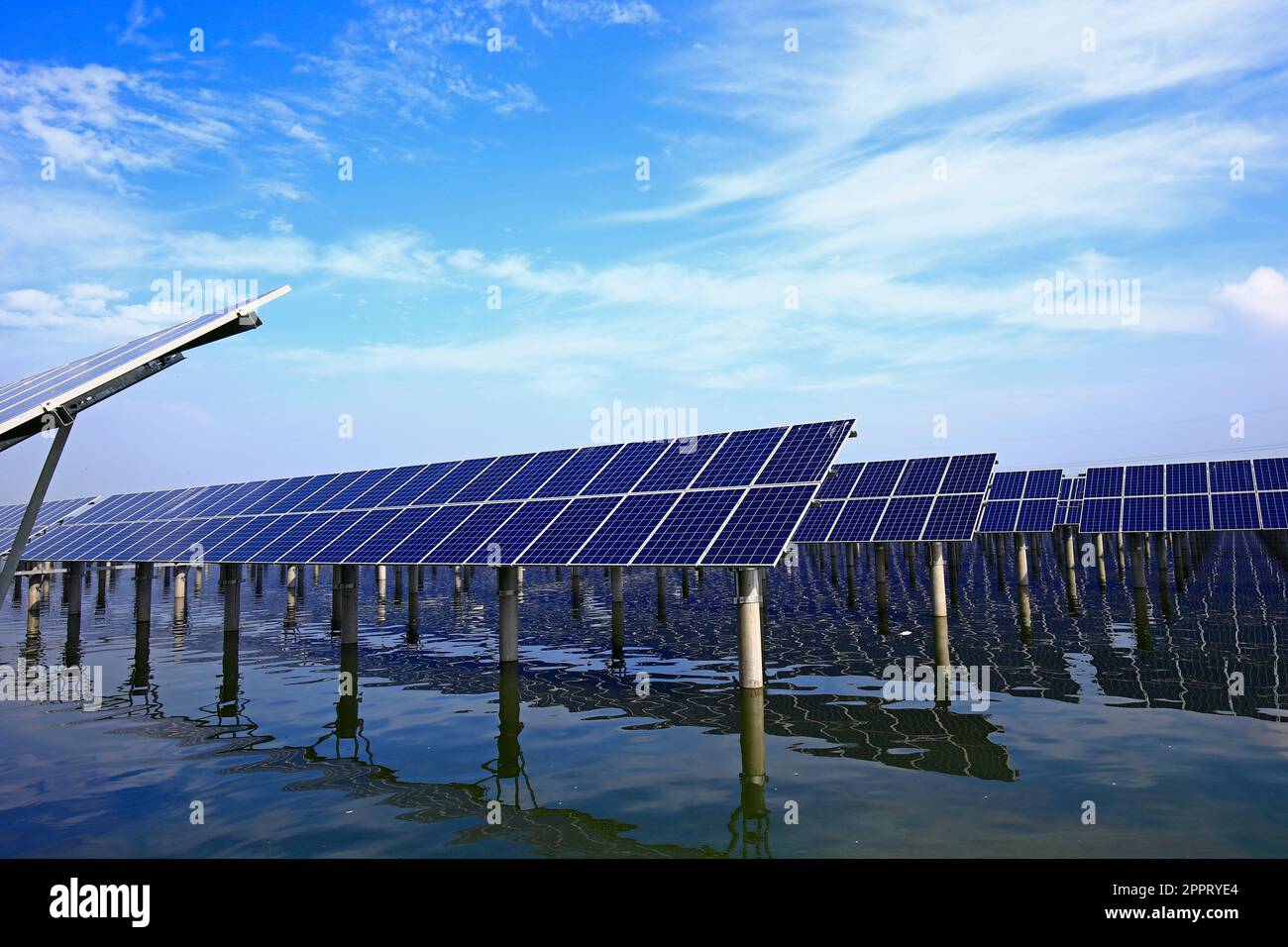 Solar panels on the water Stock Photo - Alamy