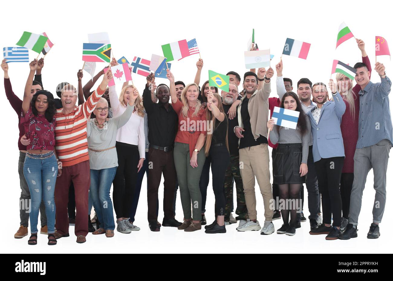 group of diverse people with international flags Stock Photo - Alamy