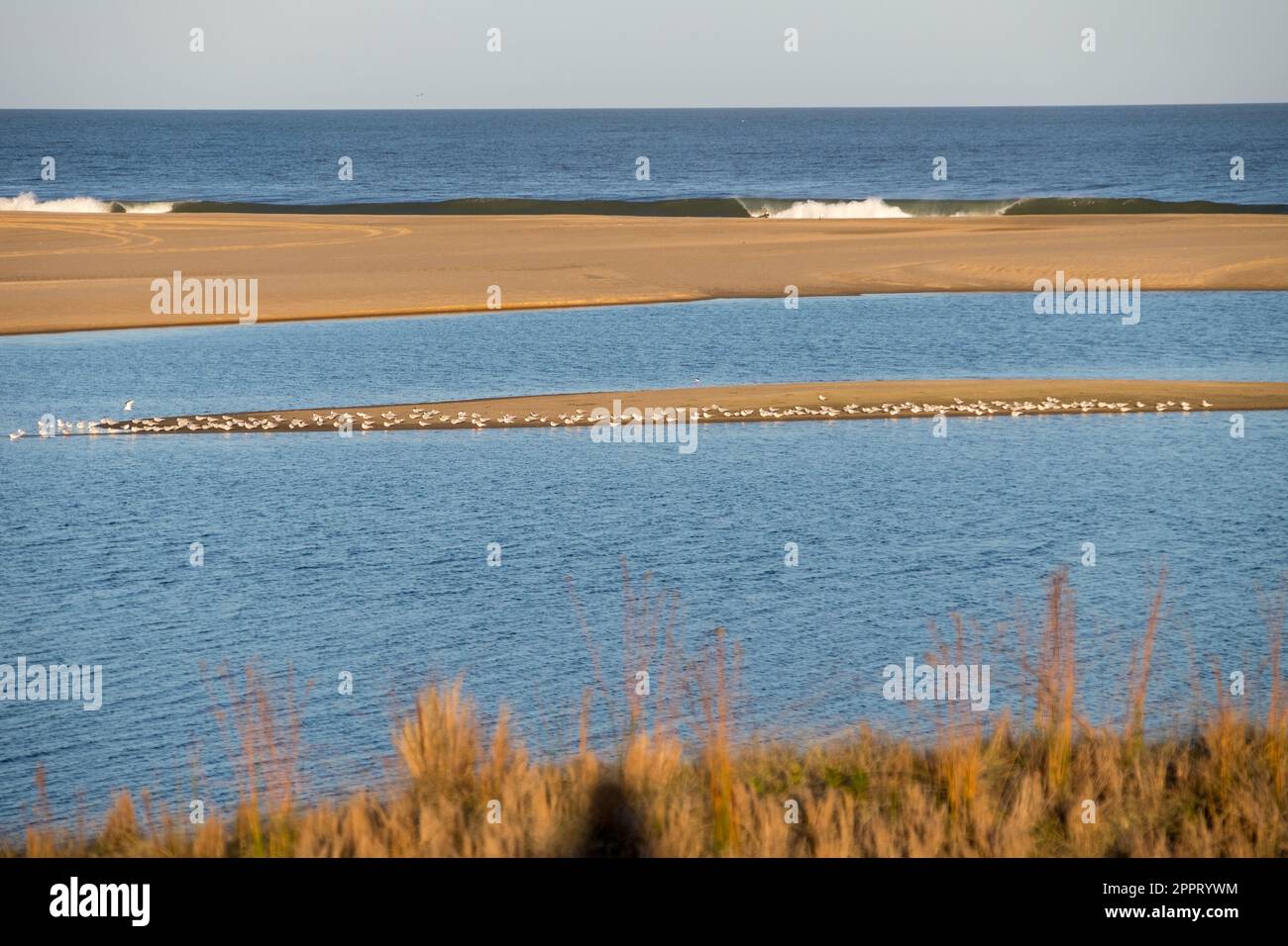 View of the entrance of the Garzon lagoon to the Atlantic Ocean, with a ...