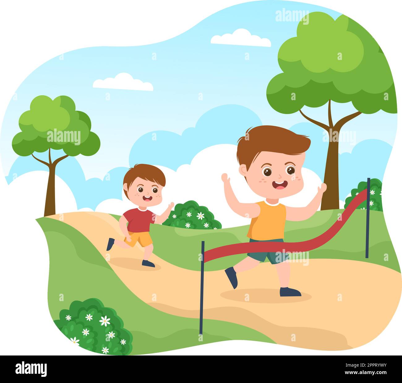 Running Racing Template Hand Drawn Cartoon Flat Illustration Cute Kids ...