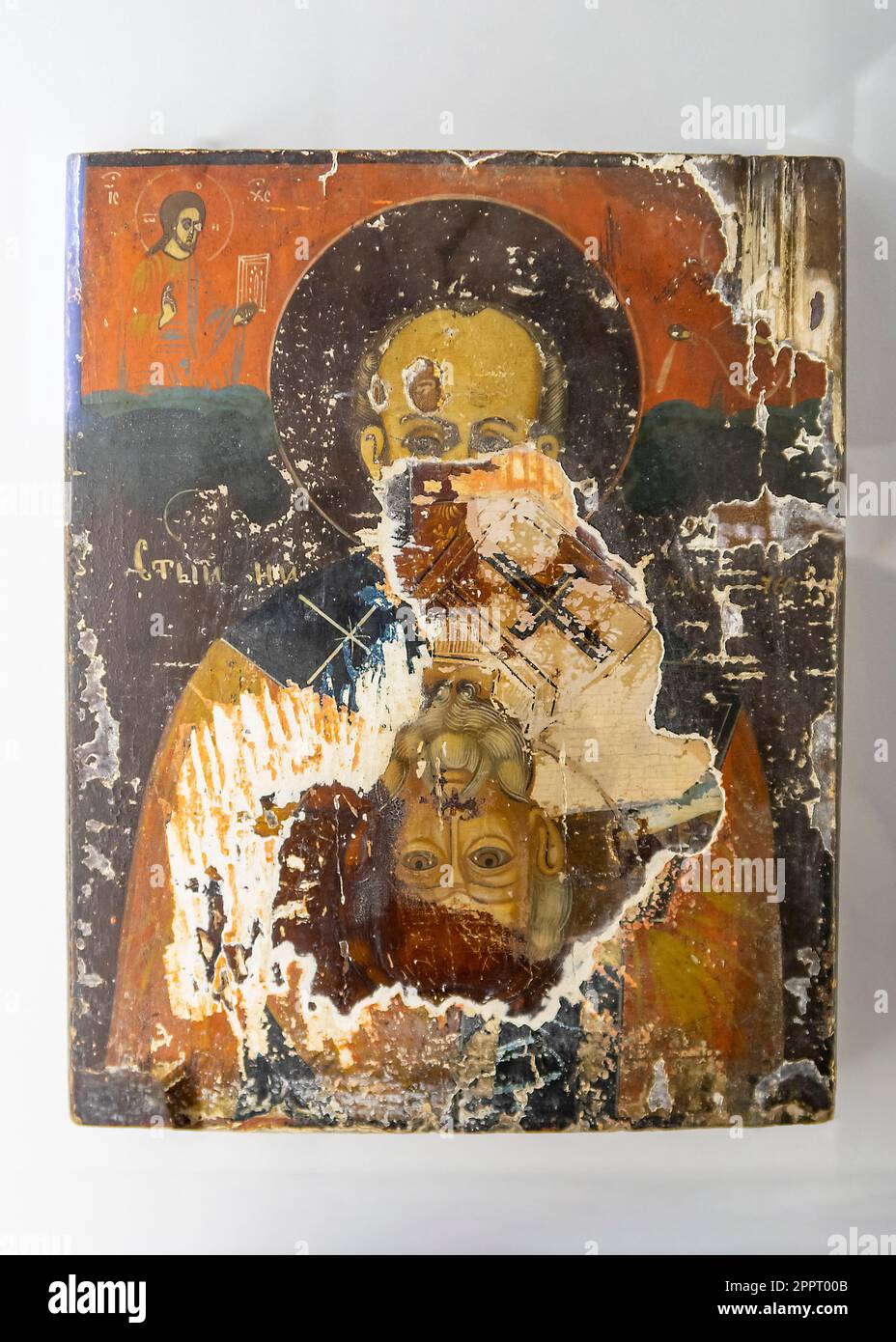 Restoration of the face of an ancient icon from under the layer on ...