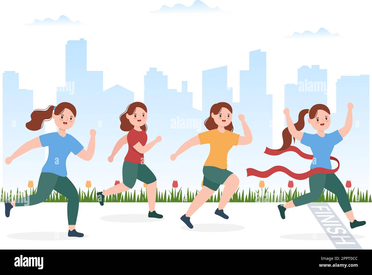 Running Racing Template Hand Drawn Cartoon Flat Illustration People ...