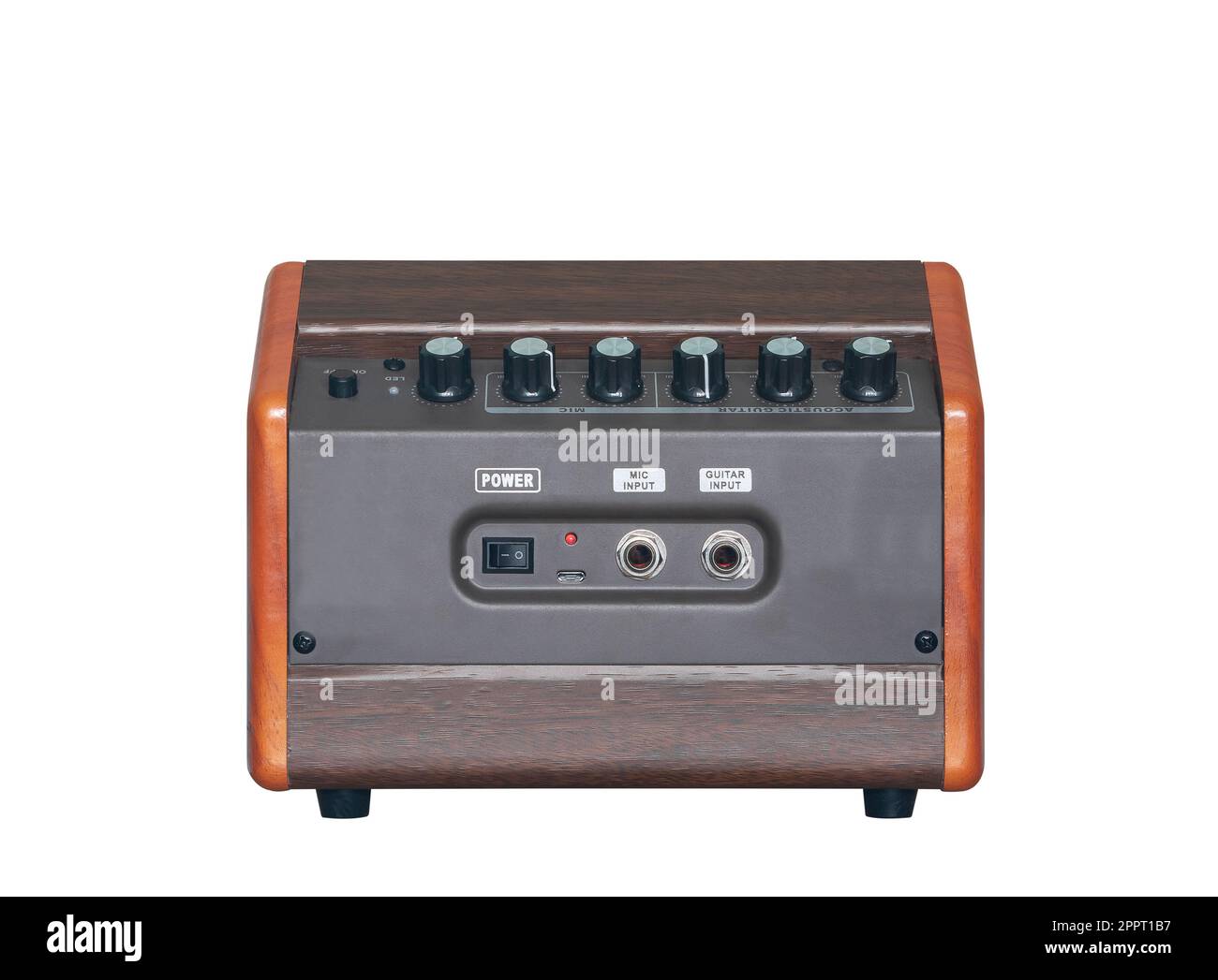 Acoustic guitar amplifier isolated on white background, back side Stock ...