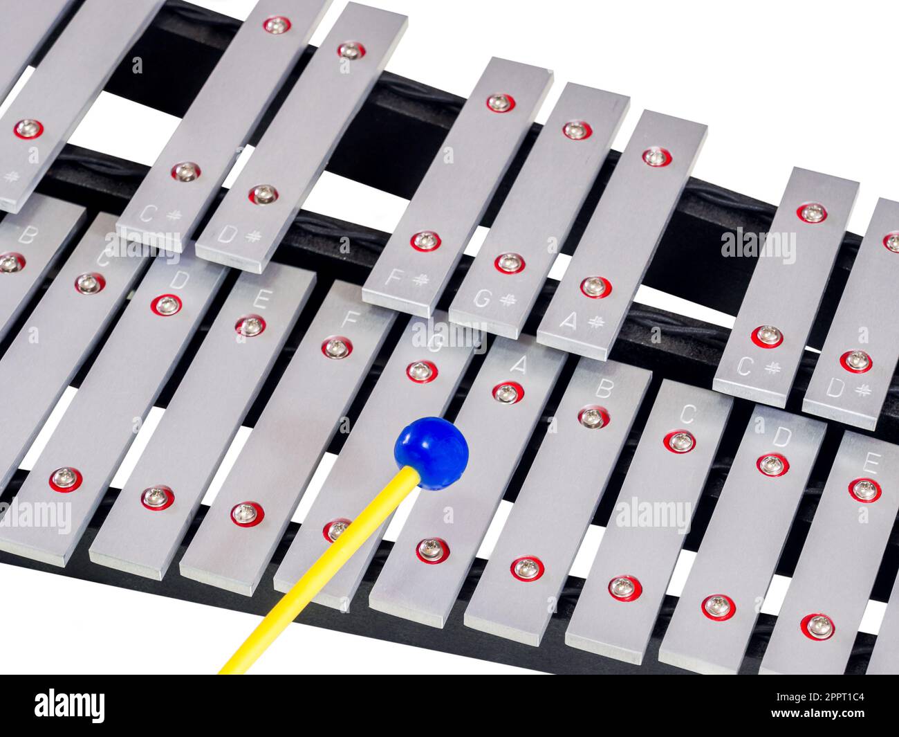 Xylophone with mallets on isolated white background, selective focus ...