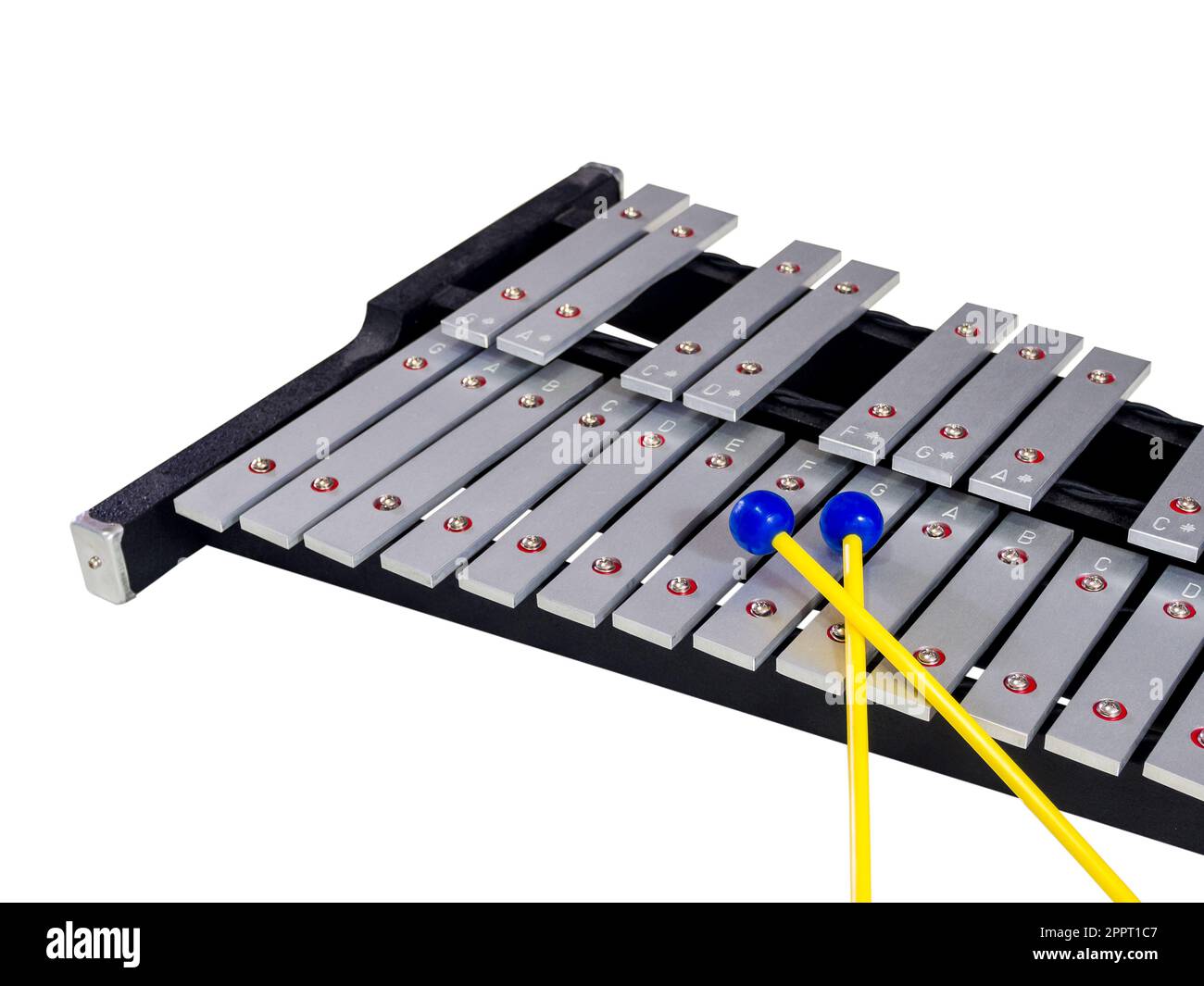 Xylophone with mallets on isolated white background, selective focus ...