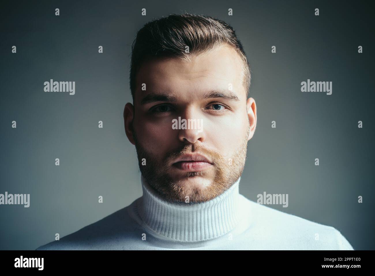 Man unshaven macho close up face. Barbershop concept. Brutal bristle ...