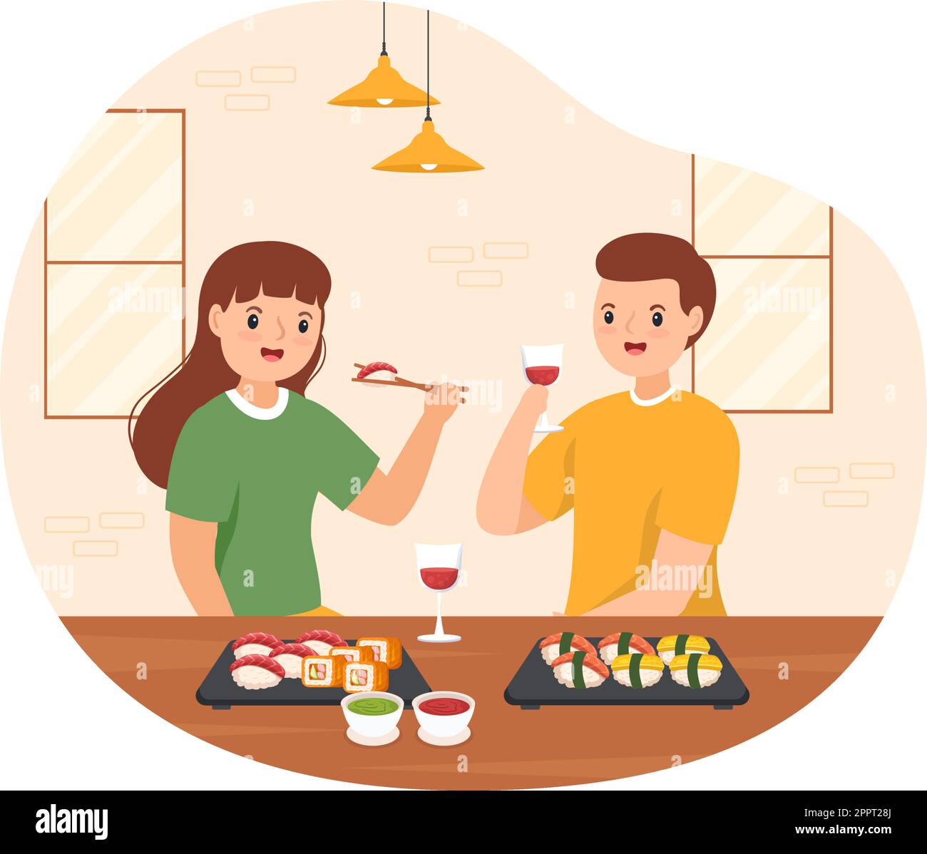 Sushi Bar Japan Asian Food or Restaurant of Sashimi and Rolls for ...