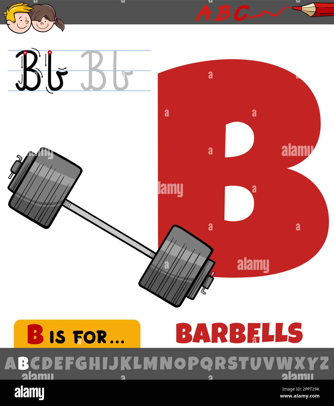 letter B from alphabet with cartoon bucket object Stock Vector Image ...
