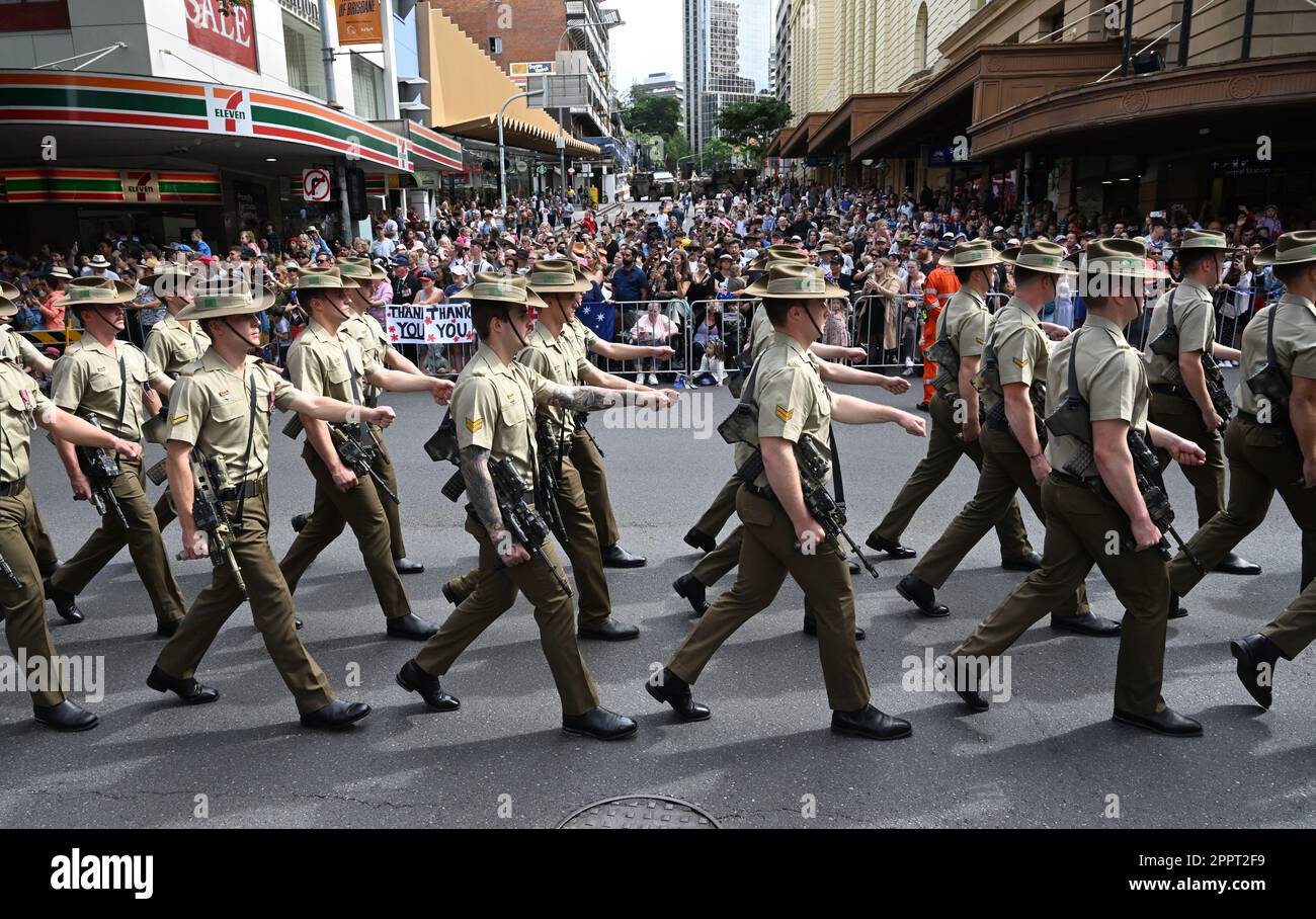 Members of the Australian Defence Force (ADF) are seen marching during ...