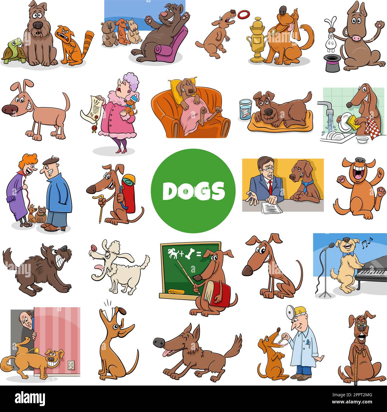 cartoon dogs and puppies comic characters big set Stock Vector Image ...