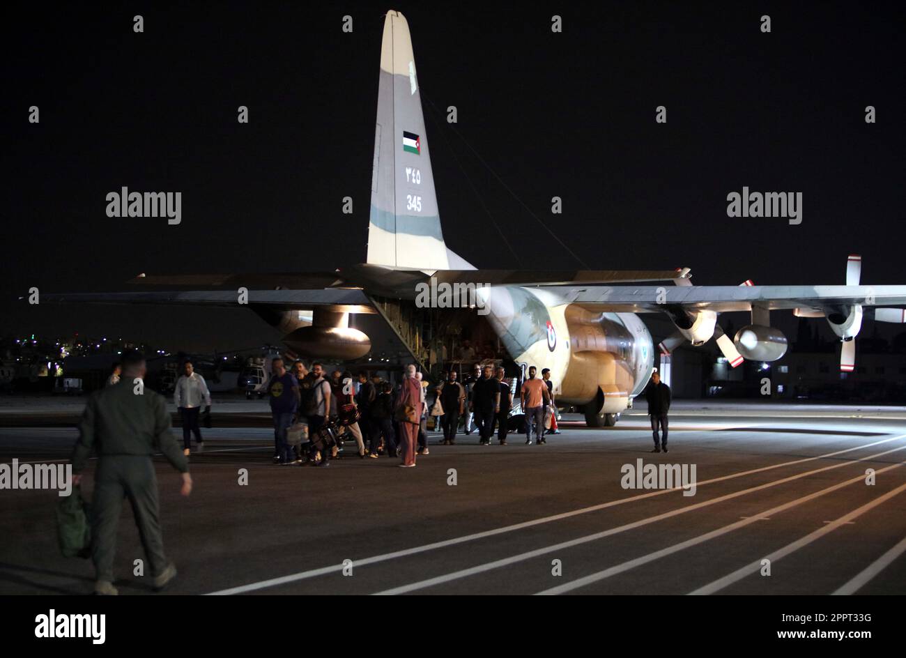 Amman, Jordan. 24th Apr, 2023. People evacuated from Sudan arrive at ...