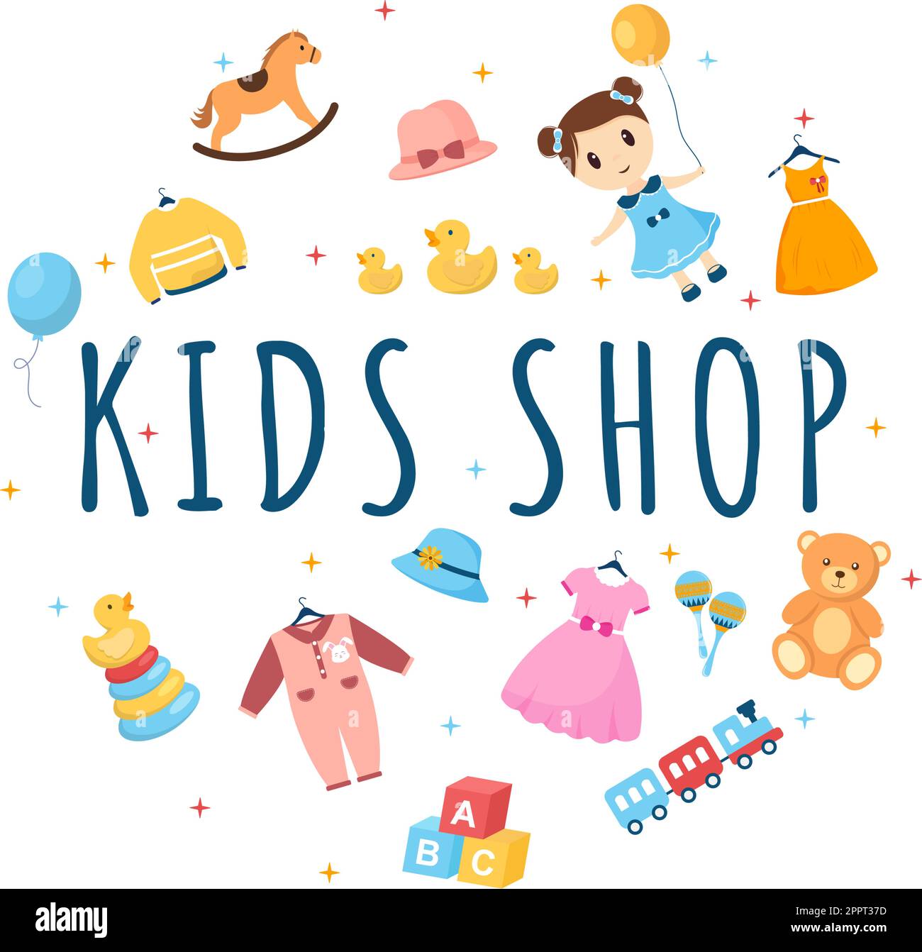 Kids Shop Building Template Hand Drawn Cartoon Flat Style Illustration ...
