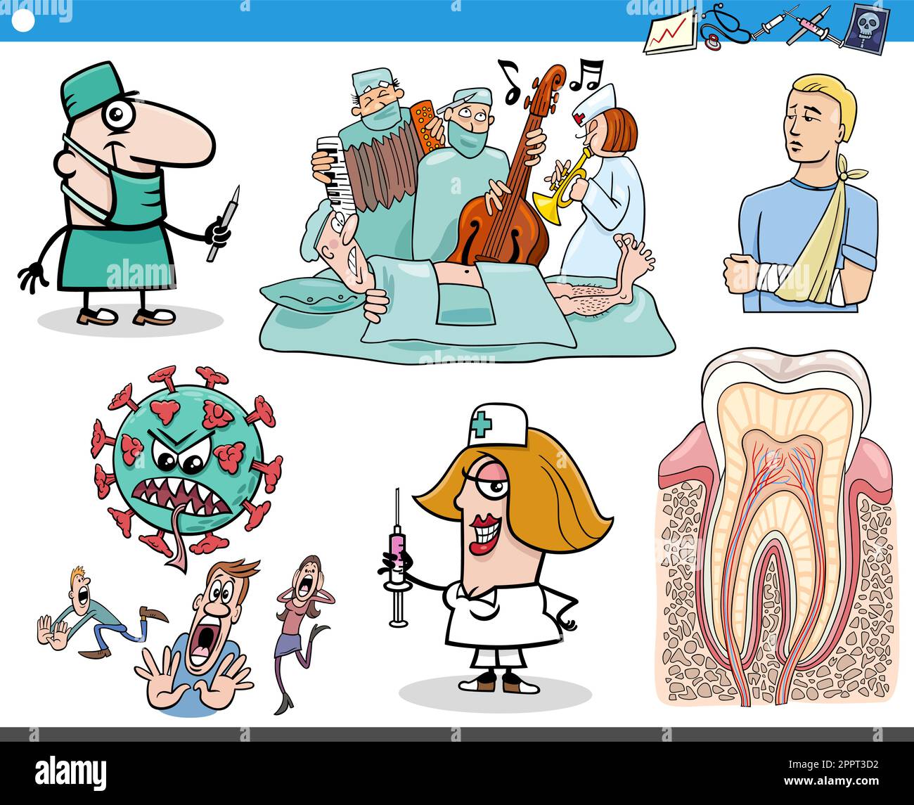 cartoon health and medical topics and characters set Stock Vector Image ...