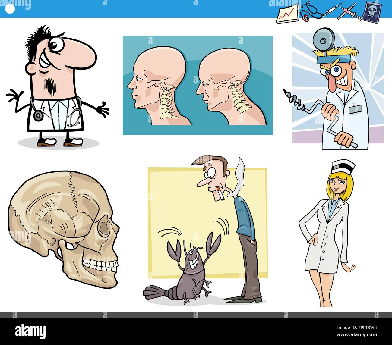 cartoon health and medical topics and characters set Stock Vector Image ...