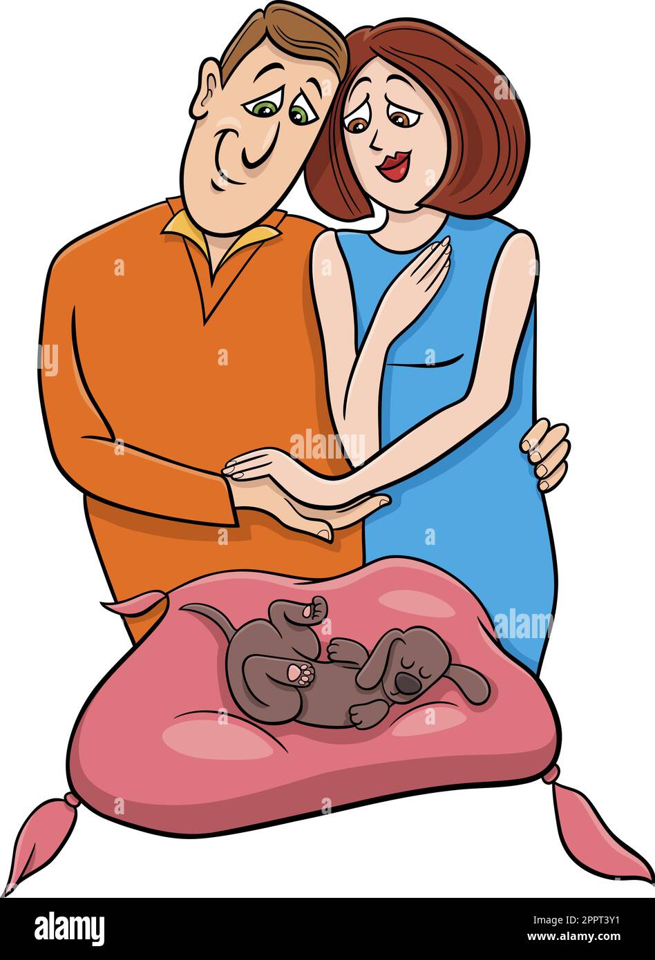cartoon pet owners couple and little puppy Stock Vector Image & Art - Alamy