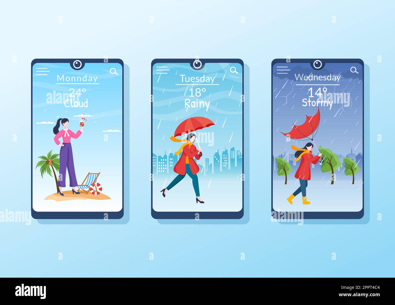 Types of Weather Conditions with Sunny, Cloudy, Windy, Rainy, Snow and ...