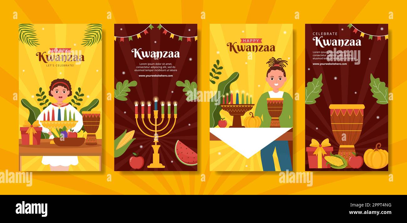 Happy Kwanzaa Holiday African Social Media Stories Template Hand Drawn ...