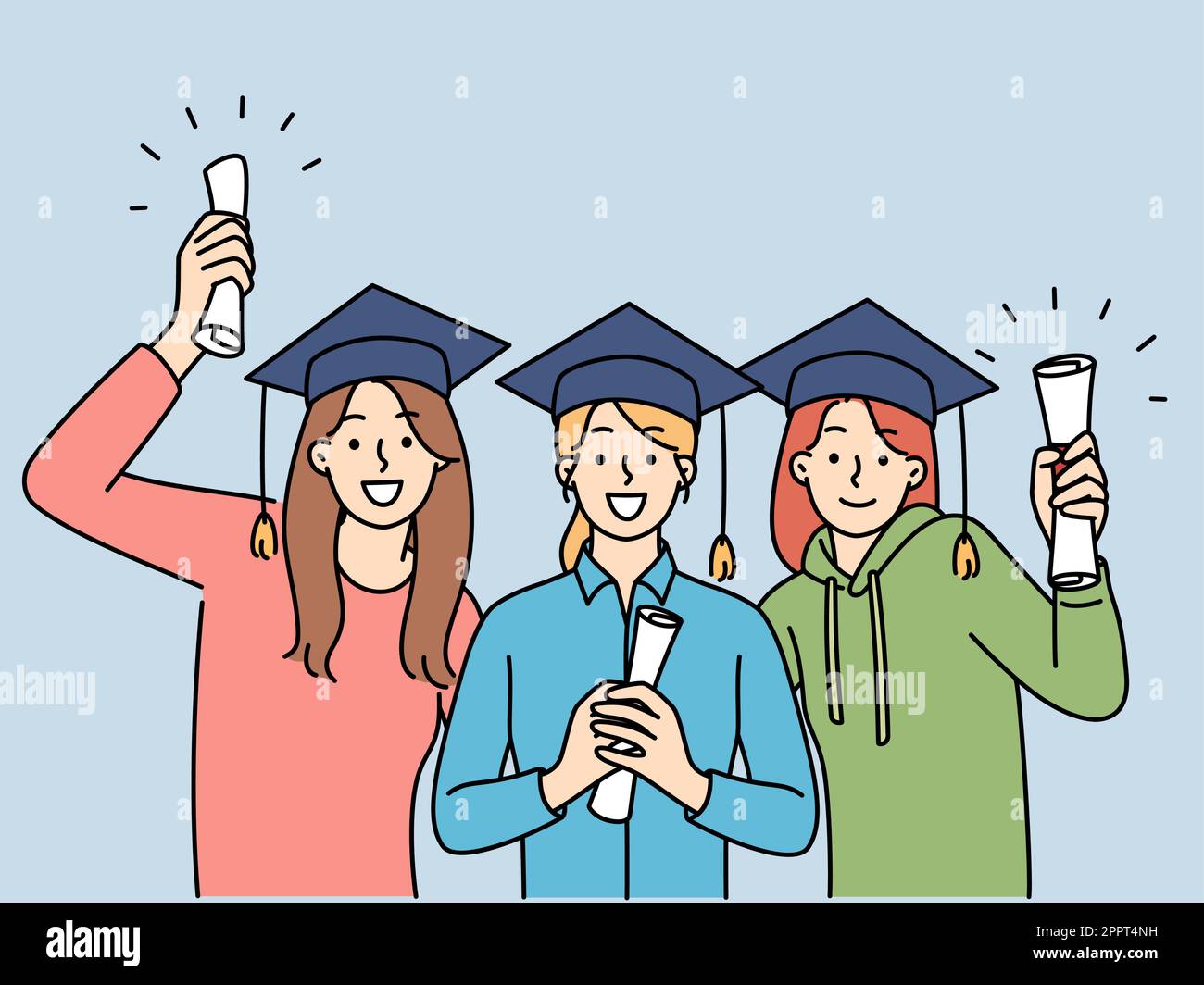 Happy girls holding graduation diplomas Stock Vector Image & Art - Alamy