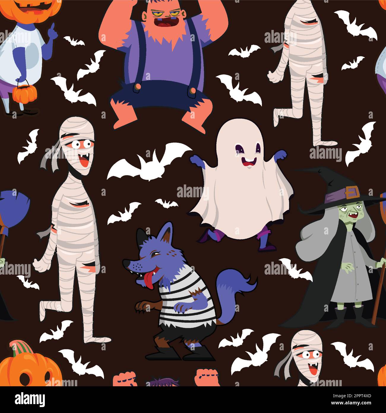 Halloween pattern cartoon characters sketch Stock Vector Image & Art ...