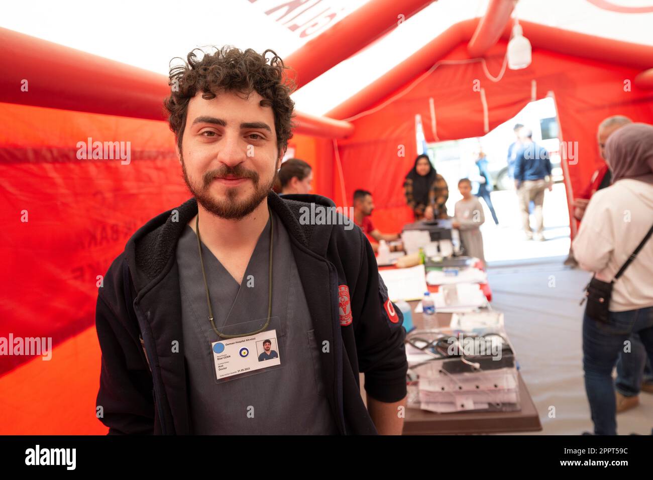 24 April 2023, Turkey, Altinözü: Turkish doctor Bilal Ozan stands in ...