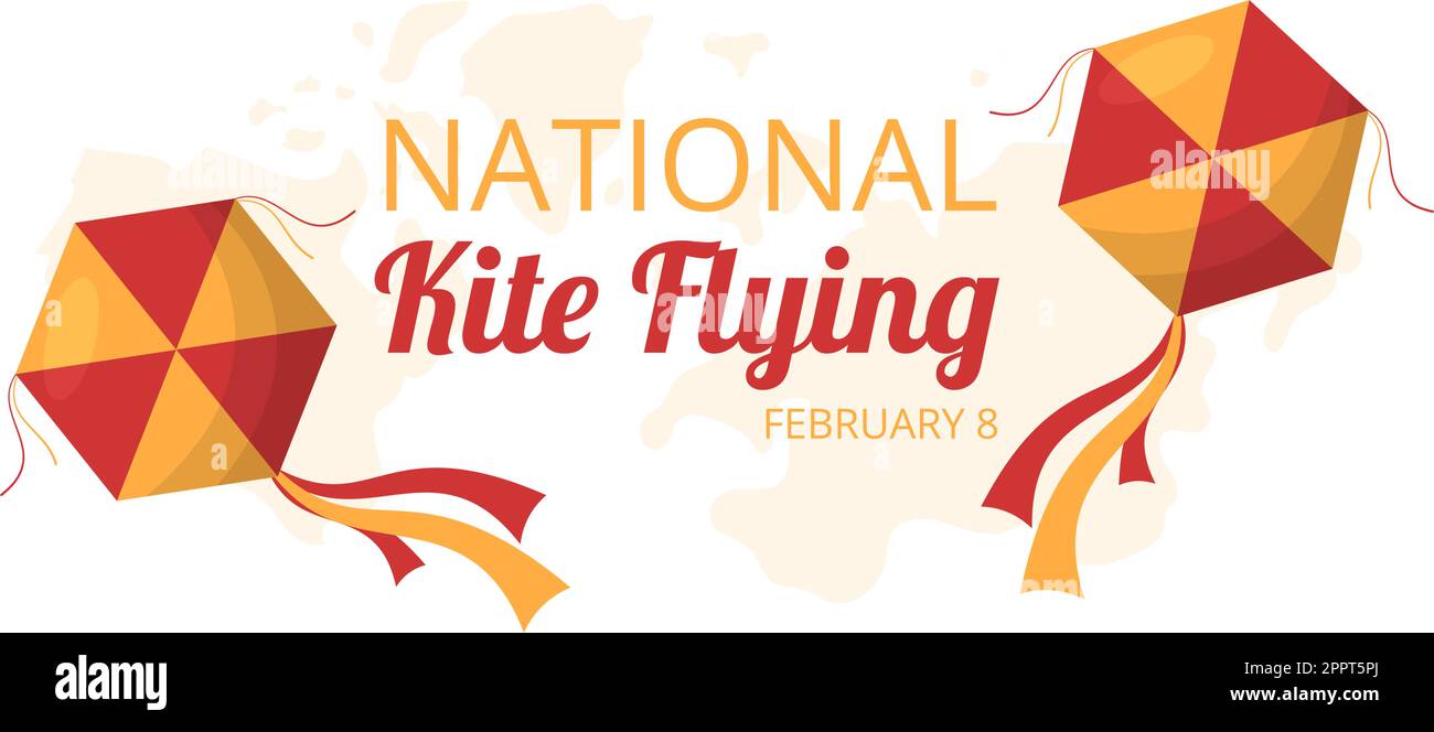 National Kite Flying Day on February 8 of Sunny Sky Background in Kids ...