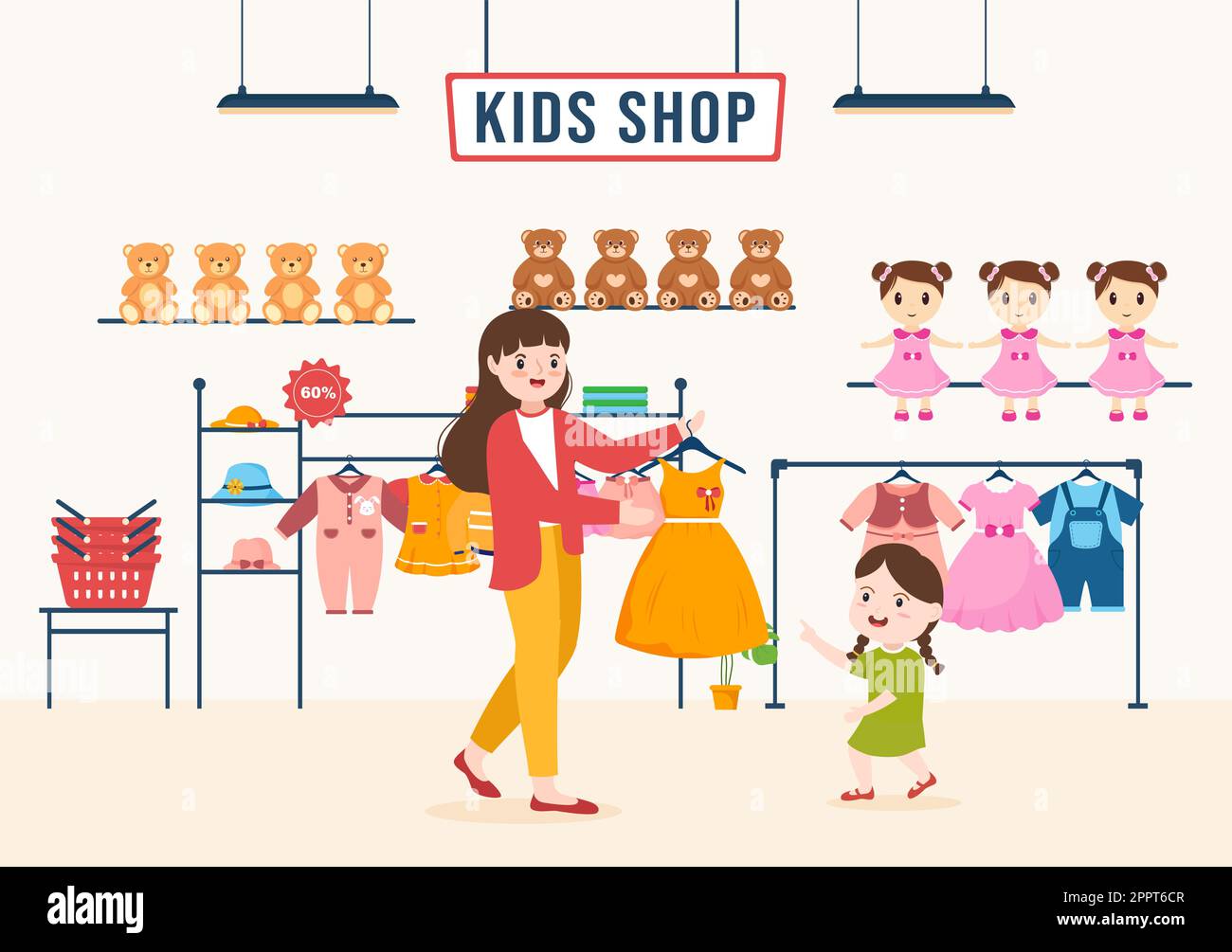 Kids Shop Building Template Hand Drawn Cartoon Flat Style Illustration with Children Equipment ...
