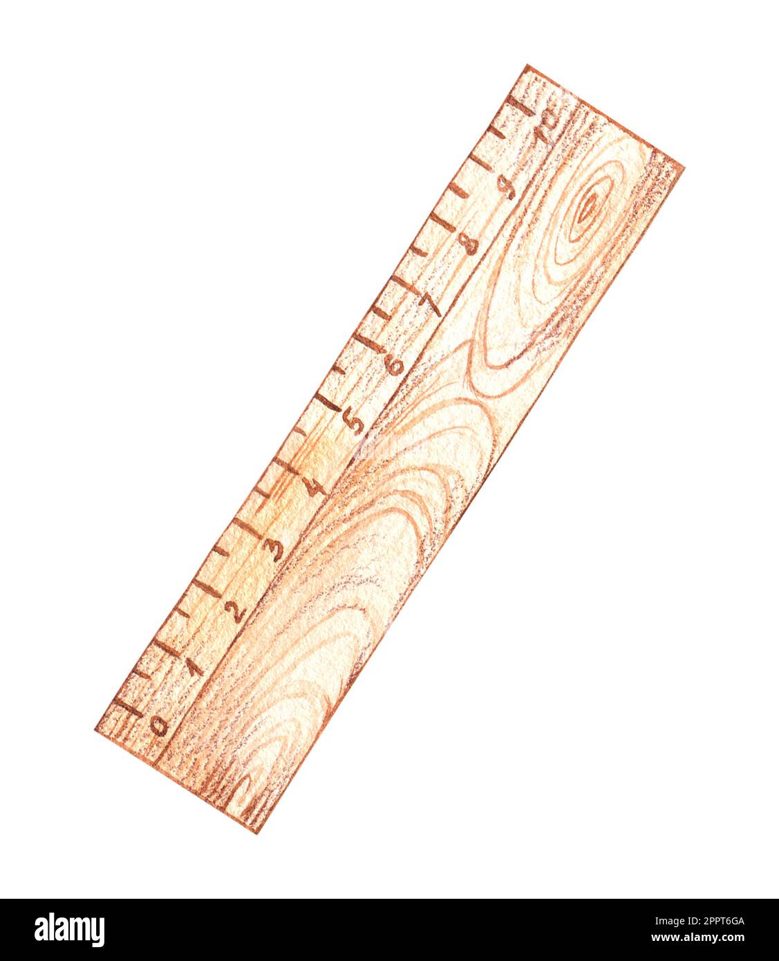 Watercolor wooden ruler on a white background. Isolated illustration ...