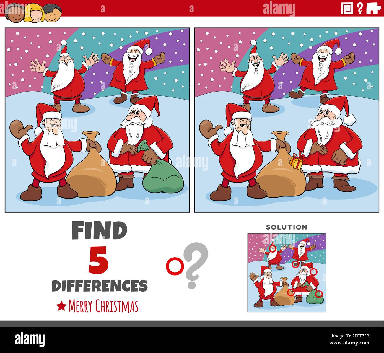 differences task for children with Santa Clauses characters Stock ...