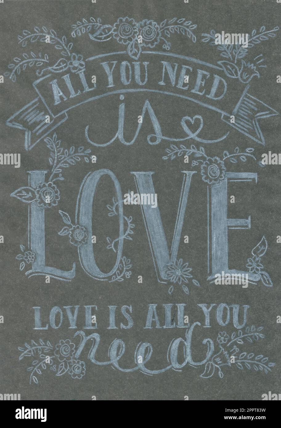 hand drawn wallpaper on watercolor paper with white pencil lettering ...