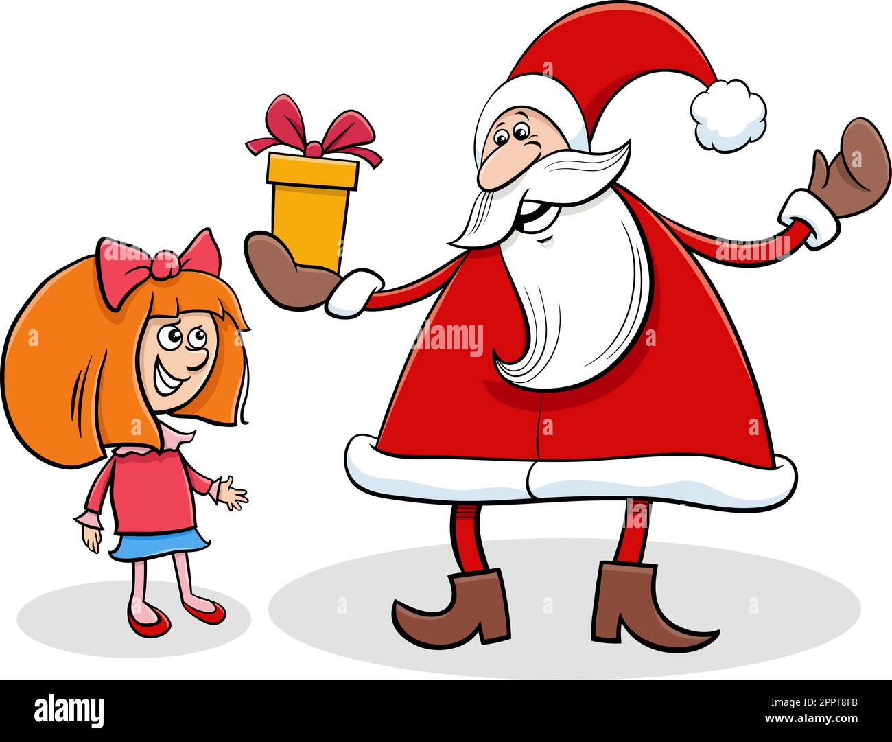 cartoon Santa Claus giving Christmas presents to little girl Stock ...